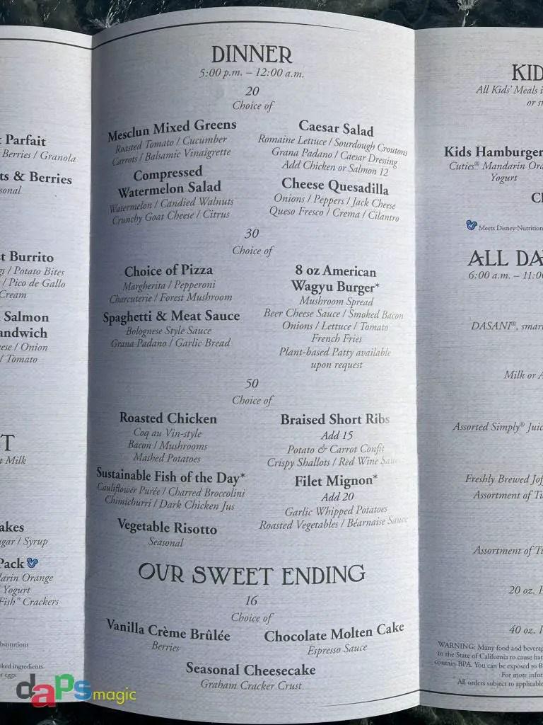 Hotel Room Service Menu