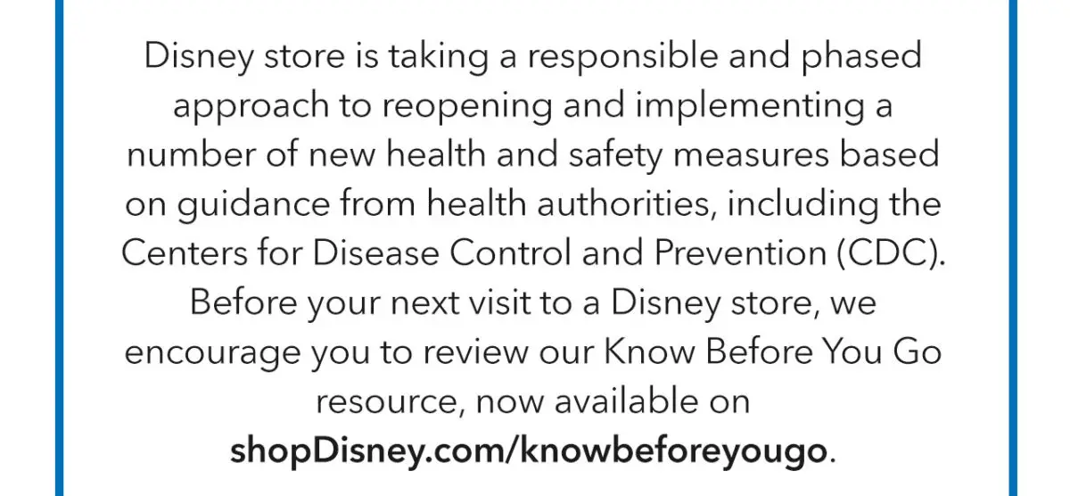 Disney store Outlines Reopening Plans