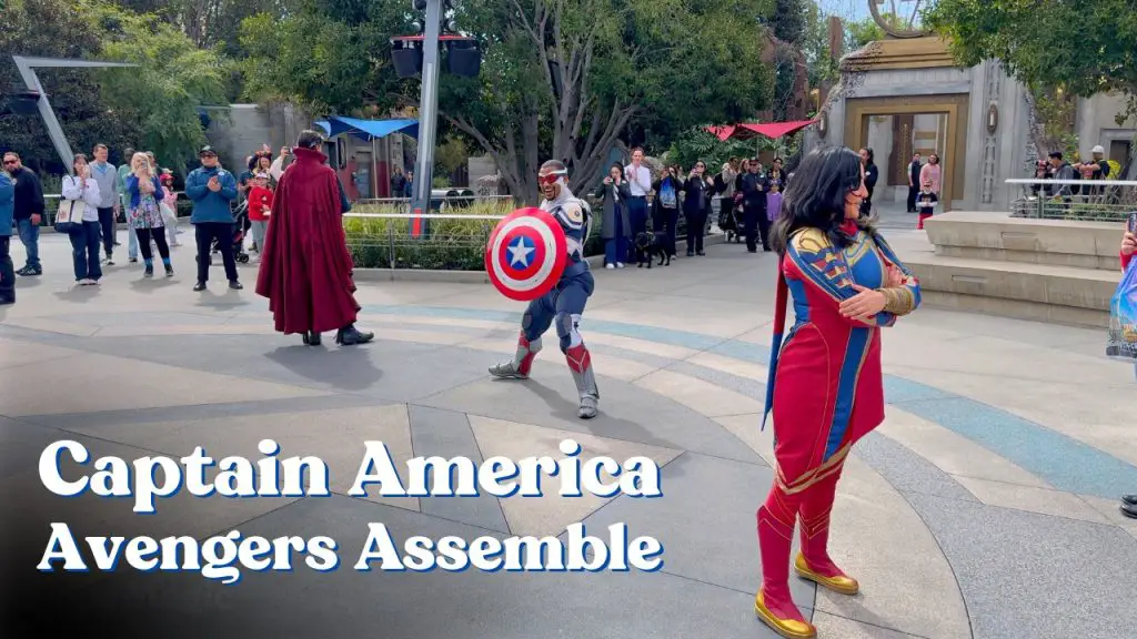 Marvel Super Heroes Assemble Around Captain America at Avengers Campus ...